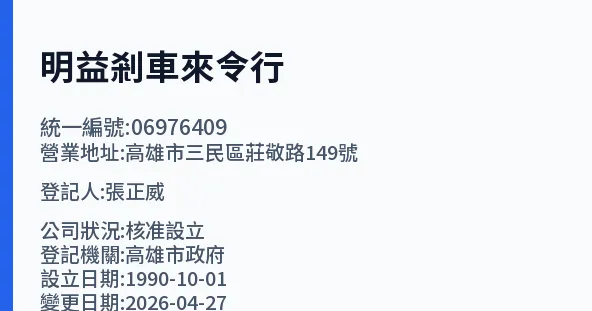 明益剎車來令行的照片-統編 06976409(高雄市) 公司登記資料與營業項目詳細圖表
