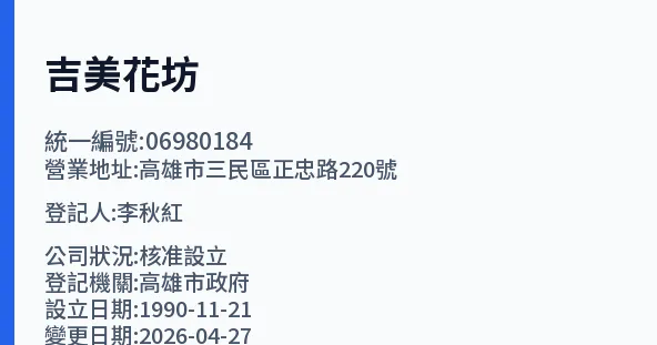 吉美花坊的照片-統編 06980184(高雄市) 公司登記資料與營業項目詳細圖表