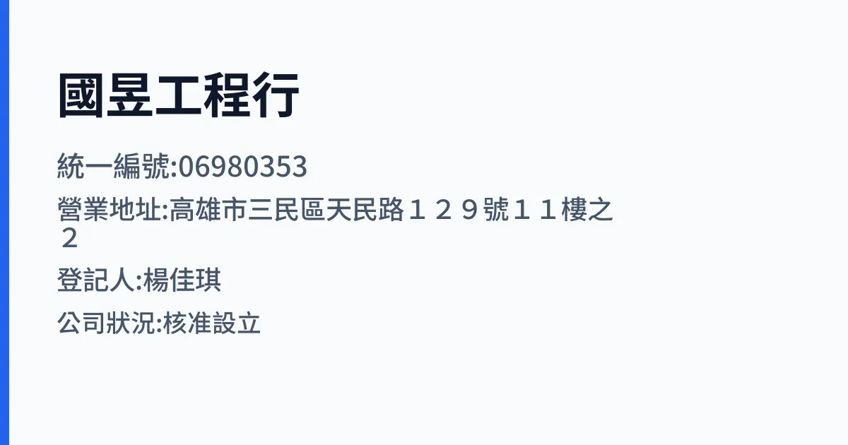 國昱工程行 - 統編 06980353(高雄市) 公司登記資料與營業項目詳細圖表
