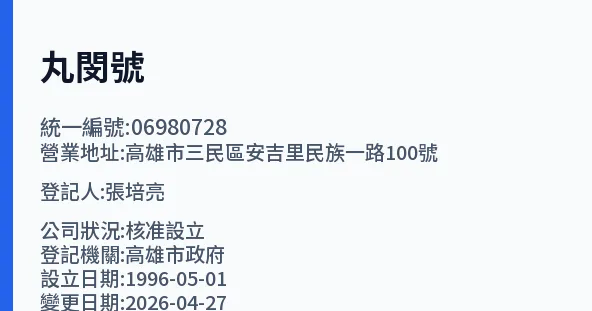 丸閔號的照片-統編 06980728(高雄市) 公司登記資料與營業項目詳細圖表