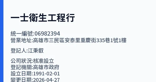 一士衛生工程行的照片-統編 06982394(高雄市) 公司登記資料與營業項目詳細圖表