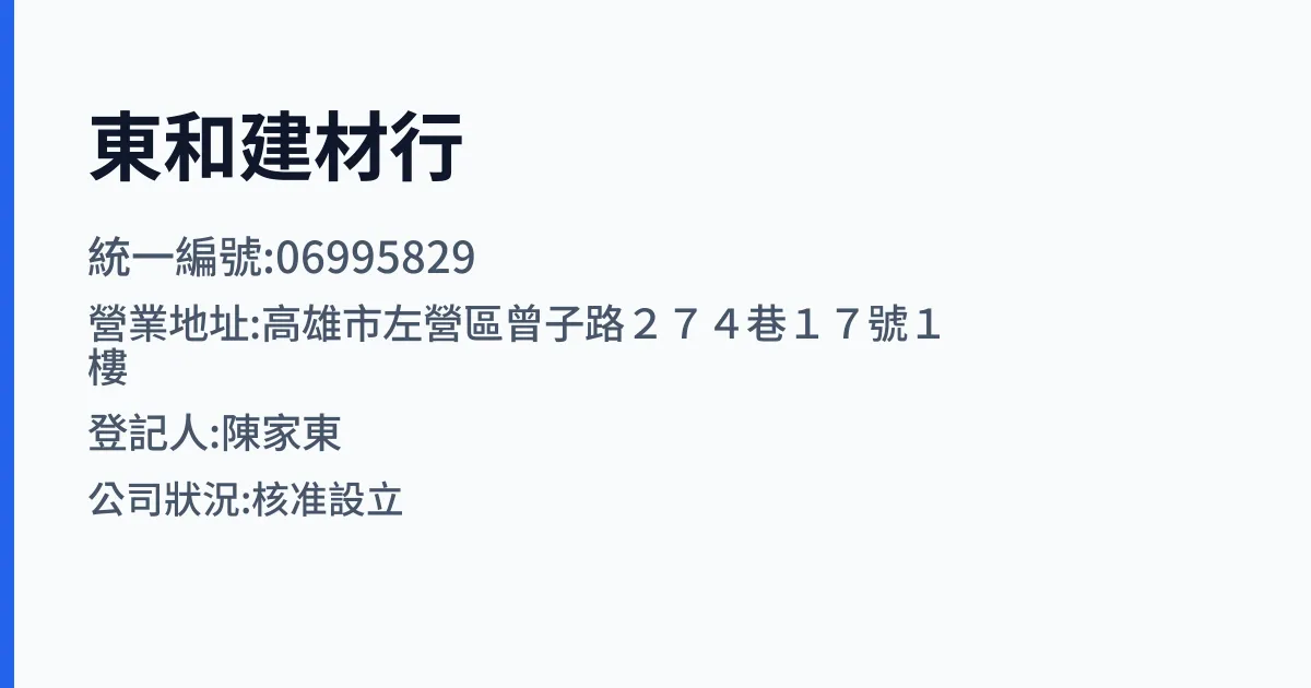 東和建材行 - 統編 06995829(高雄市) 公司登記資料與營業項目詳細圖表