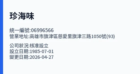 珍海味的照片-統編 06996566(高雄市) 公司登記資料與營業項目詳細圖表