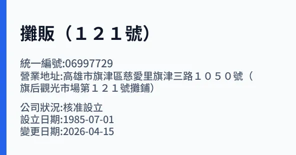 攤販（１２１號）的照片-統編 06997729(高雄市) 公司登記資料與營業項目詳細圖表
