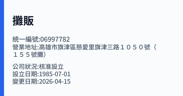 攤販的照片-統編 06997782(高雄市) 公司登記資料與營業項目詳細圖表