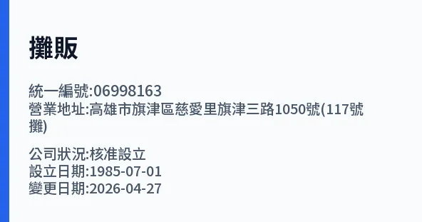 攤販的照片-統編 06998163(高雄市) 公司登記資料與營業項目詳細圖表