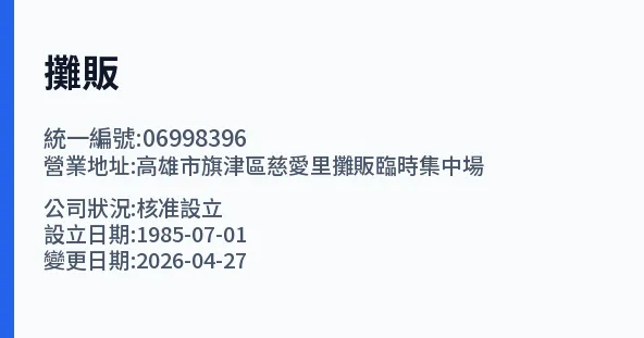 攤販的照片-統編 06998396(高雄市) 公司登記資料與營業項目詳細圖表