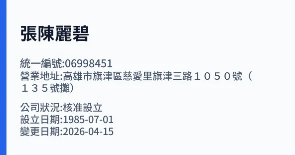 張陳麗碧的照片-統編 06998451(高雄市) 公司登記資料與營業項目詳細圖表