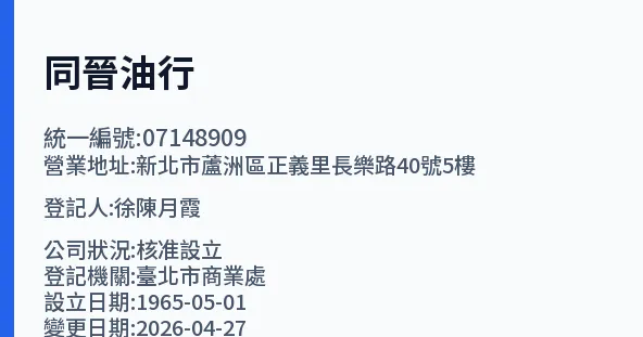 同晉油行的照片-統編 07148909(新北市) 公司登記資料與營業項目詳細圖表