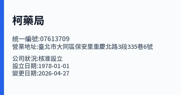 柯藥局的照片-統編 07613709(臺北市) 公司登記資料與營業項目詳細圖表
