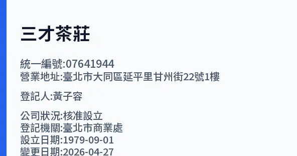 三才茶莊的照片-統編 07641944(臺北市) 公司登記資料與營業項目詳細圖表