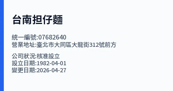 台南担仔麵的照片-統編 07682640(臺北市) 公司登記資料與營業項目詳細圖表
