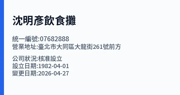 沈明彥飲食攤的照片-統編 07682888(臺北市) 公司登記資料與營業項目詳細圖表