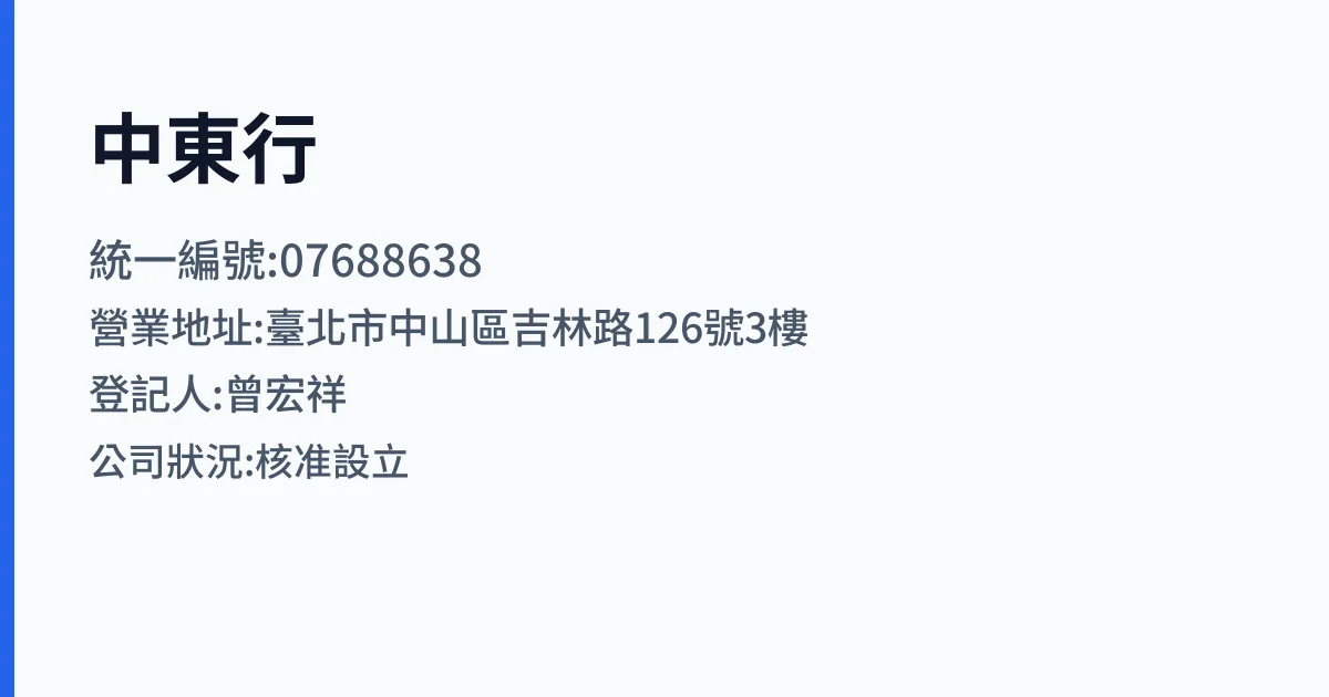 中東行 - 統編 07688638(臺北市) 公司登記資料與營業項目詳細圖表