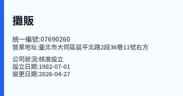 攤販的照片-統編 07690260(臺北市) 公司登記資料與營業項目詳細圖表