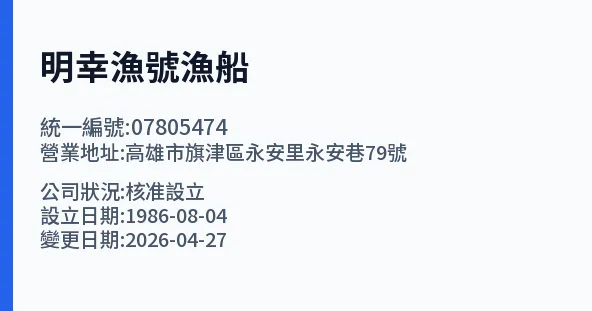 明幸漁號漁船的照片-統編 07805474(高雄市) 公司登記資料與營業項目詳細圖表