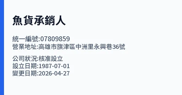 魚貨承銷人的照片-統編 07809859(高雄市) 公司登記資料與營業項目詳細圖表