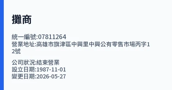 攤商的照片-統編 07811264(高雄市) 公司登記資料與營業項目詳細圖表