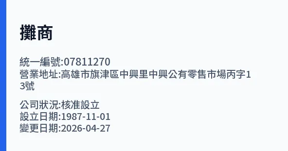 攤商的照片-統編 07811270(高雄市) 公司登記資料與營業項目詳細圖表