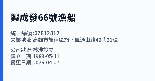 興成發66號漁船的照片-統編 07812812(高雄市) 公司登記資料與營業項目詳細圖表