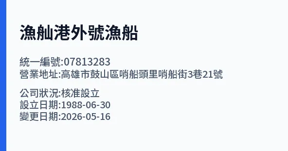 漁舢港外號漁船的照片-統編 07813283(高雄市) 公司登記資料與營業項目詳細圖表