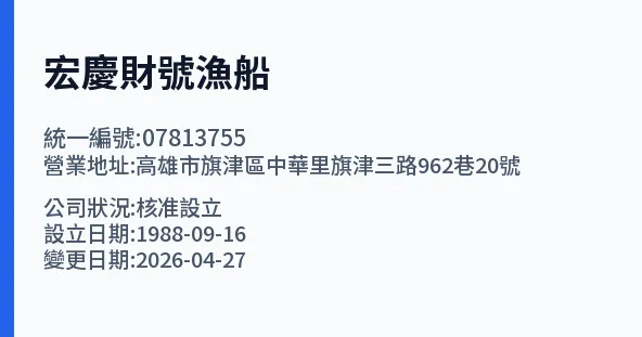 宏慶財號漁船的照片-統編 07813755(高雄市) 公司登記資料與營業項目詳細圖表