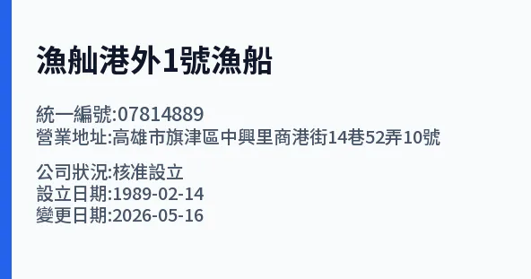 漁舢港外1號漁船的照片-統編 07814889(高雄市) 公司登記資料與營業項目詳細圖表