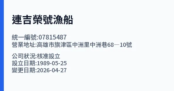 連吉榮號漁船的照片-統編 07815487(高雄市) 公司登記資料與營業項目詳細圖表