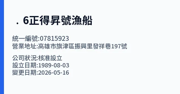 ﹒6正得昇號漁船的照片-統編 07815923(高雄市) 公司登記資料與營業項目詳細圖表