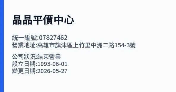 晶晶平價中心的照片-統編 07827462(高雄市) 公司登記資料與營業項目詳細圖表