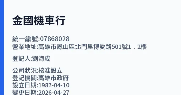 金國機車行的照片-統編 07868028(高雄市) 公司登記資料與營業項目詳細圖表