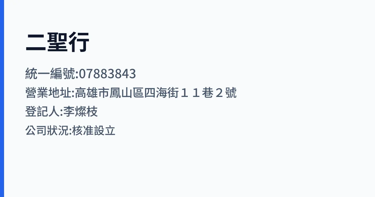 二聖行 - 統編 07883843(高雄市) 公司登記資料與營業項目詳細圖表