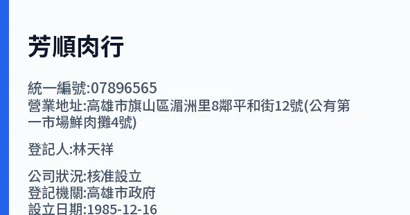 芳順肉行的照片-統編 07896565(高雄市) 公司登記資料與營業項目詳細圖表