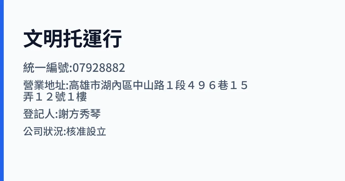 文明托運行 - 統編 07928882(高雄市) 公司登記資料與營業項目詳細圖表
