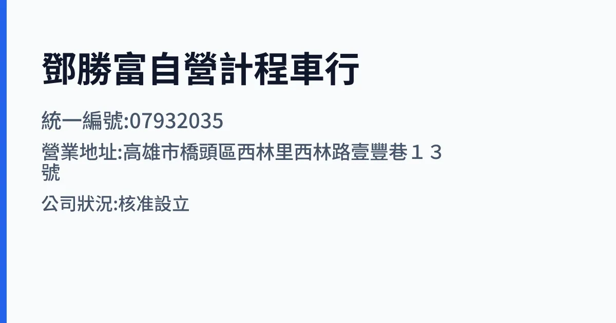 鄧勝富自營計程車行 - 統編 07932035(高雄市) 公司登記資料與營業項目詳細圖表
