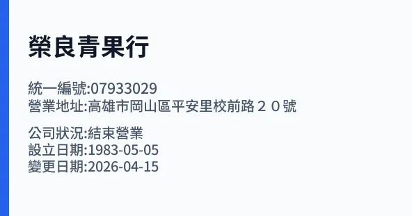 榮良青果行的照片-統編 07933029(高雄市) 公司登記資料與營業項目詳細圖表
