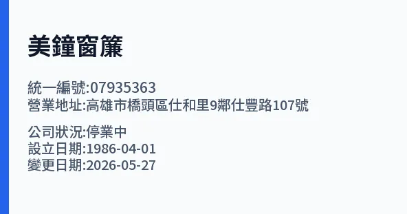 美鐘窗簾的照片-統編 07935363(高雄市) 公司登記資料與營業項目詳細圖表