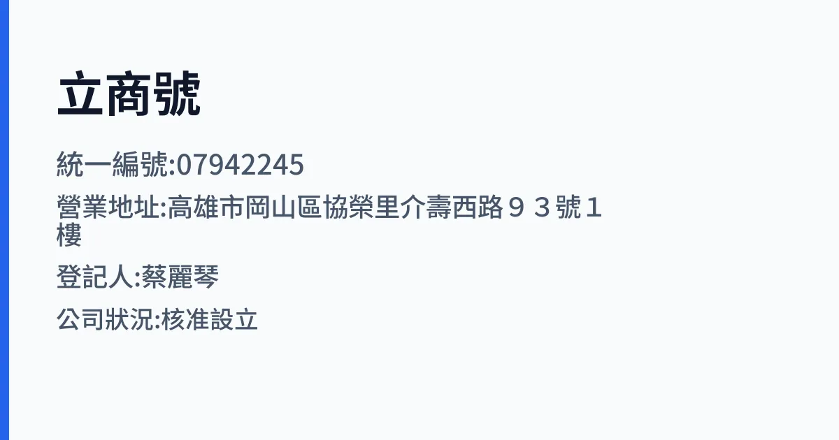 立商號 - 統編 07942245(高雄市) 公司登記資料與營業項目詳細圖表