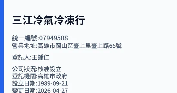 三江冷氣冷凍行的照片-統編 07949508(高雄市) 公司登記資料與營業項目詳細圖表