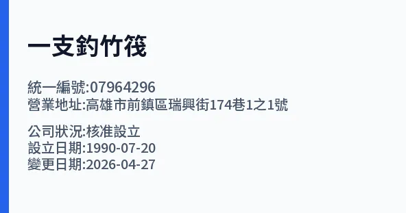 一支釣竹筏的照片-統編 07964296(高雄市) 公司登記資料與營業項目詳細圖表