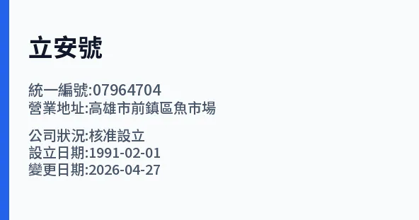 立安號的照片-統編 07964704(高雄市) 公司登記資料與營業項目詳細圖表
