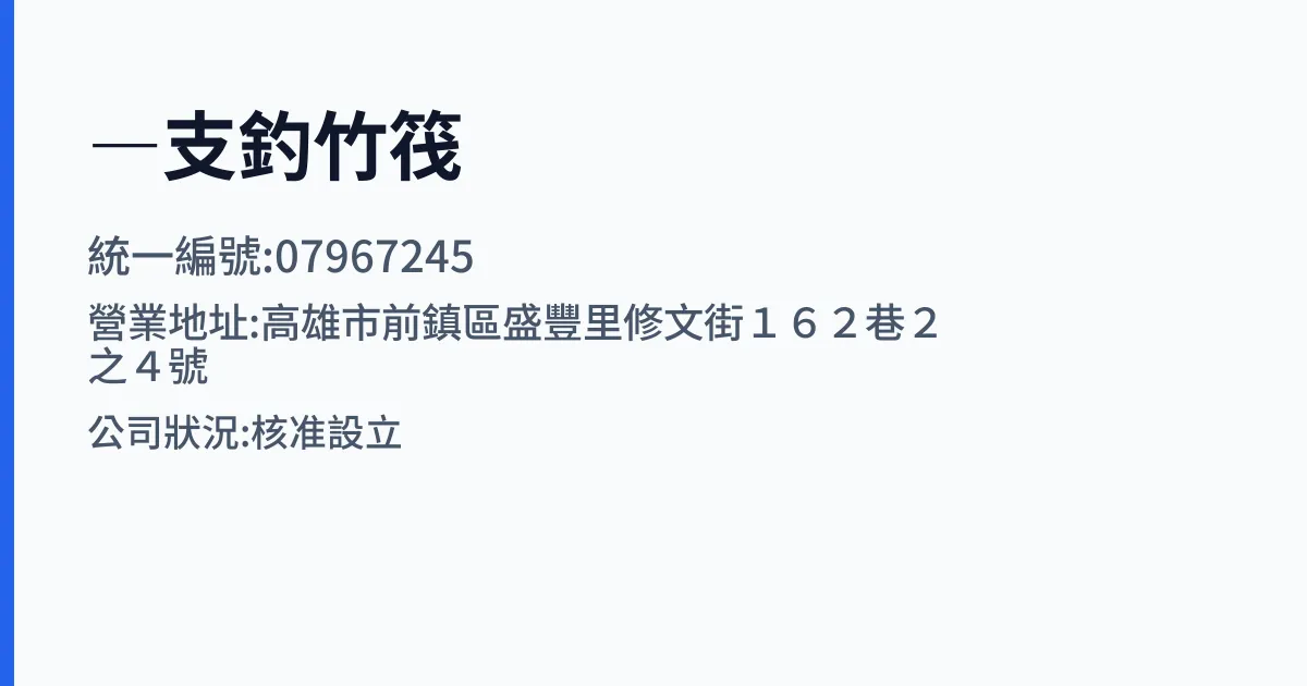 ―支釣竹筏 - 統編 07967245(高雄市) 公司登記資料與營業項目詳細圖表
