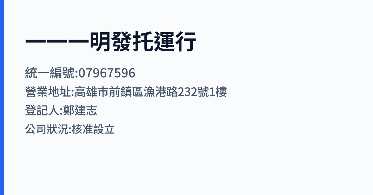 一一一明發托運行 - 統編 07967596(高雄市) 公司登記資料與營業項目詳細圖表
