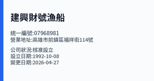 建興財號漁船的照片-統編 07968981(高雄市) 公司登記資料與營業項目詳細圖表
