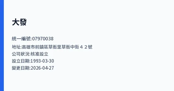 大發的照片-統編 07970038(高雄市) 公司登記資料與營業項目詳細圖表