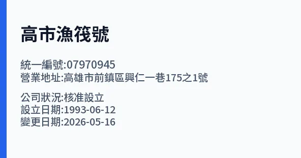 高市漁筏號的照片-統編 07970945(高雄市) 公司登記資料與營業項目詳細圖表