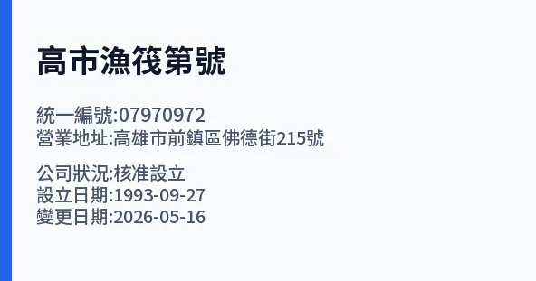 高市漁筏第號的照片-統編 07970972(高雄市) 公司登記資料與營業項目詳細圖表