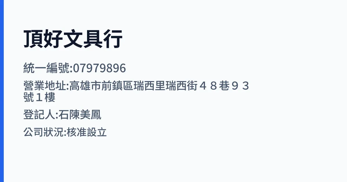 頂好文具行 - 統編 07979896(高雄市) 公司登記資料與營業項目詳細圖表