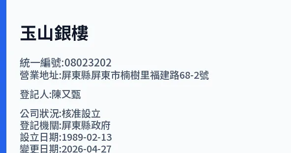 玉山銀樓的照片-統編 08023202(屏東縣) 公司登記資料與營業項目詳細圖表
