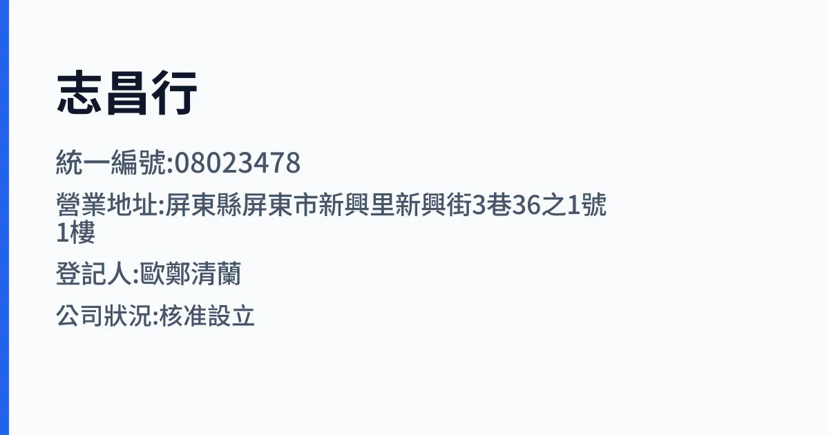 志昌行 - 統編 08023478(屏東縣) 公司登記資料與營業項目詳細圖表